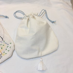Handmade Embroidered Linen Reticule Purse. White Tassel, Light Blue ...