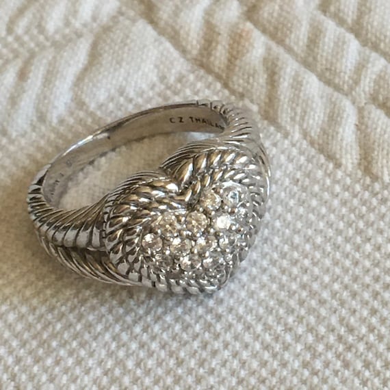 Vintage Judith Ripka 925 Sterling Heart Ring with Rop… - Gem