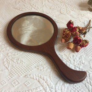 Vintage Wood Round Hand Mirror. Large Hand Mirror With Beautiful ...