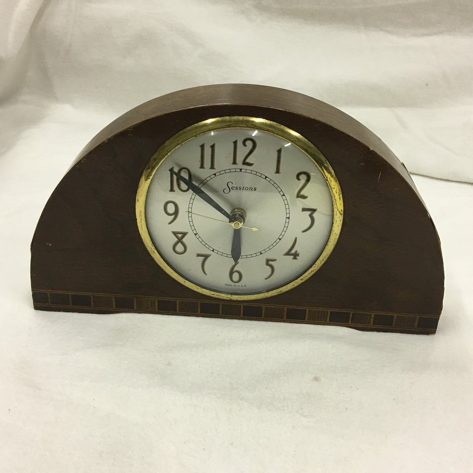 Vintage 1977 Sessions Art Deco Mantle Clock. Half Moon Shaped Inlaid ...