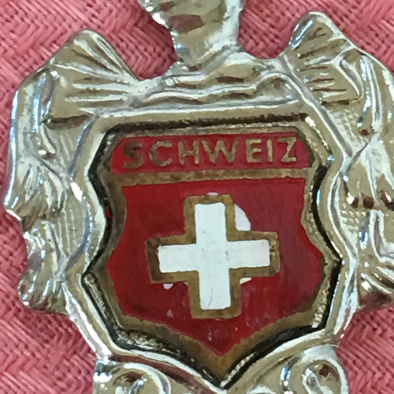 Vintage Collector Spoon With Schweiz and White Cross on Red Shield on a ...