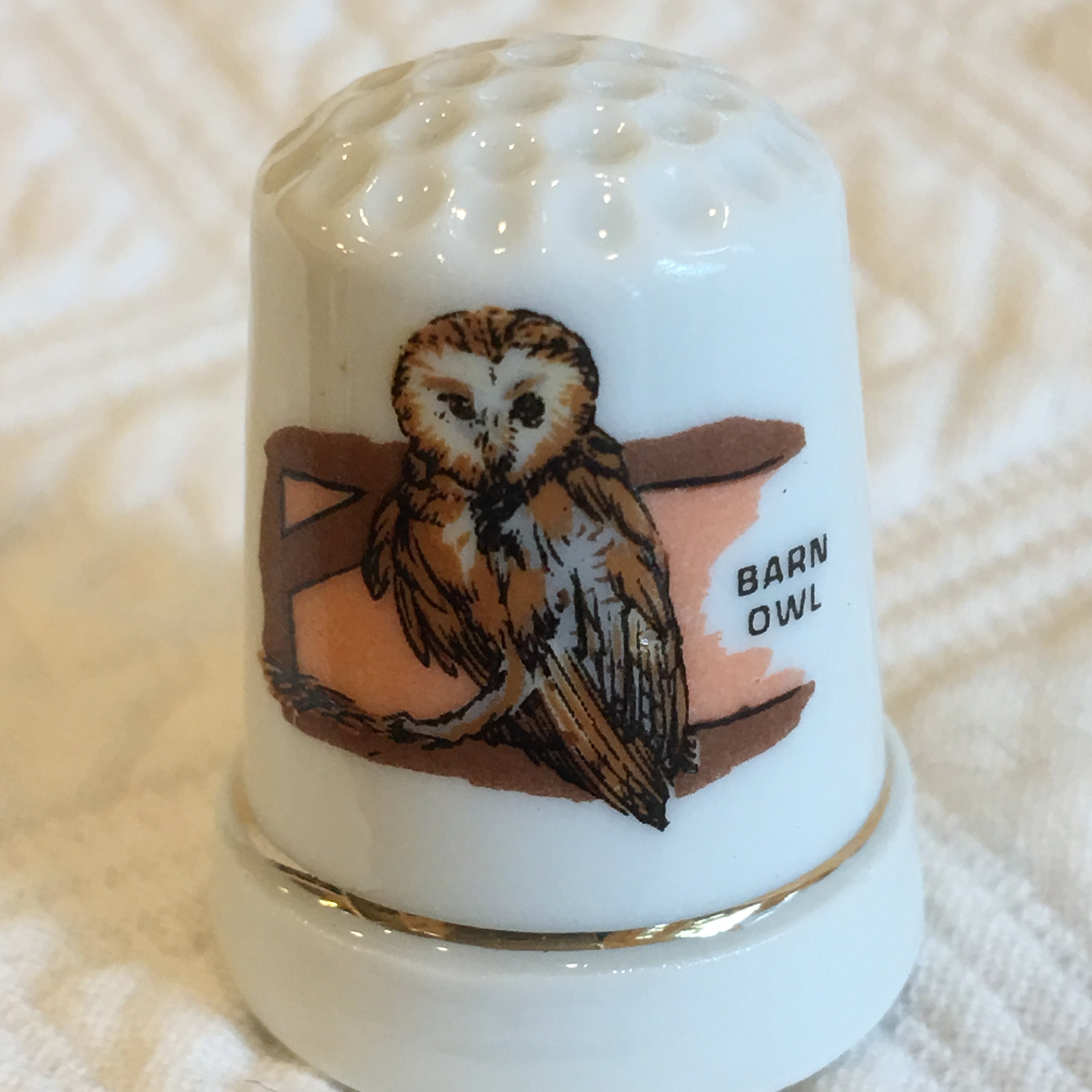 Vintage Owl Collector Thimble. Owl Motifs With Identifying Name ...