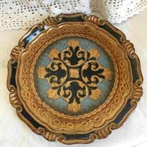 Vintage Italian Plate. Hand Painted and Etched Decorative Wooden Wall ...