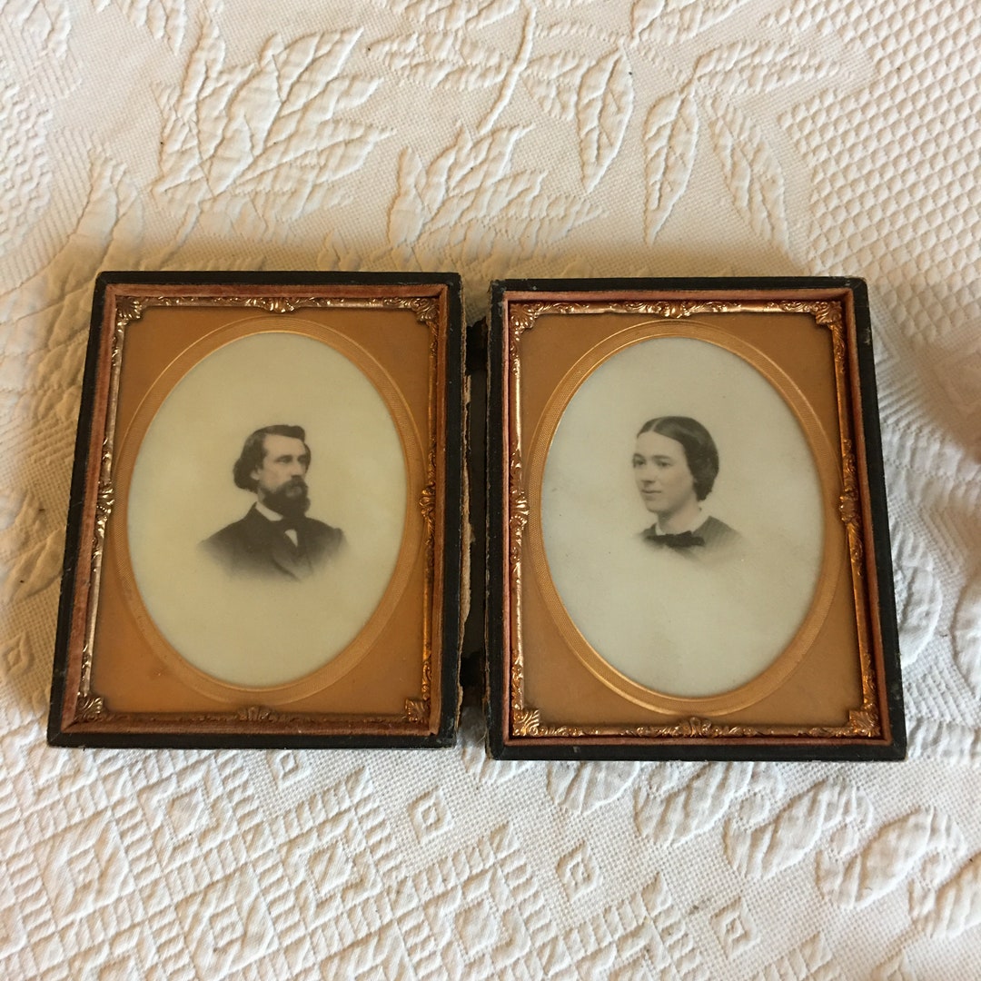 Antique Civil War Book Style Frame With Pictures of Man and Woman. Gold ...