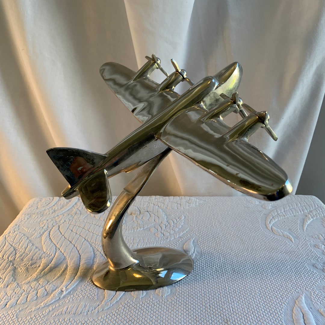 Vintage Airplane Figurine on Attached Stand. Stainless Steel Display ...