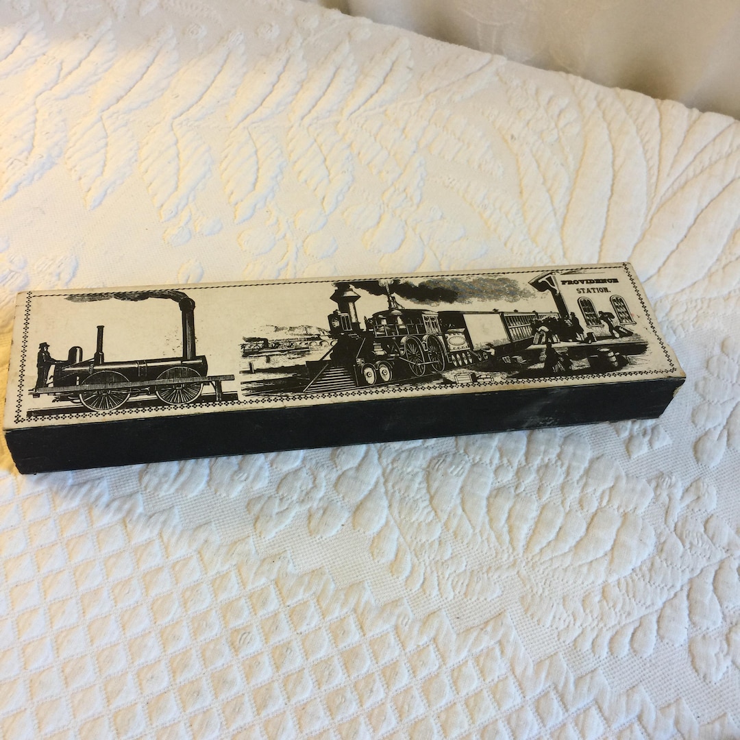 Vintage Long Match Box With Train Locomotive Images in Black and White ...