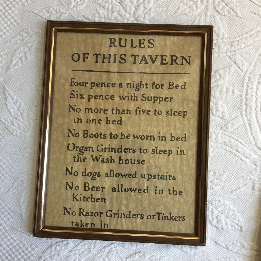 Vintage Bar Rules of This Tavern. Bar Decoration Framed Sign. Great for ...