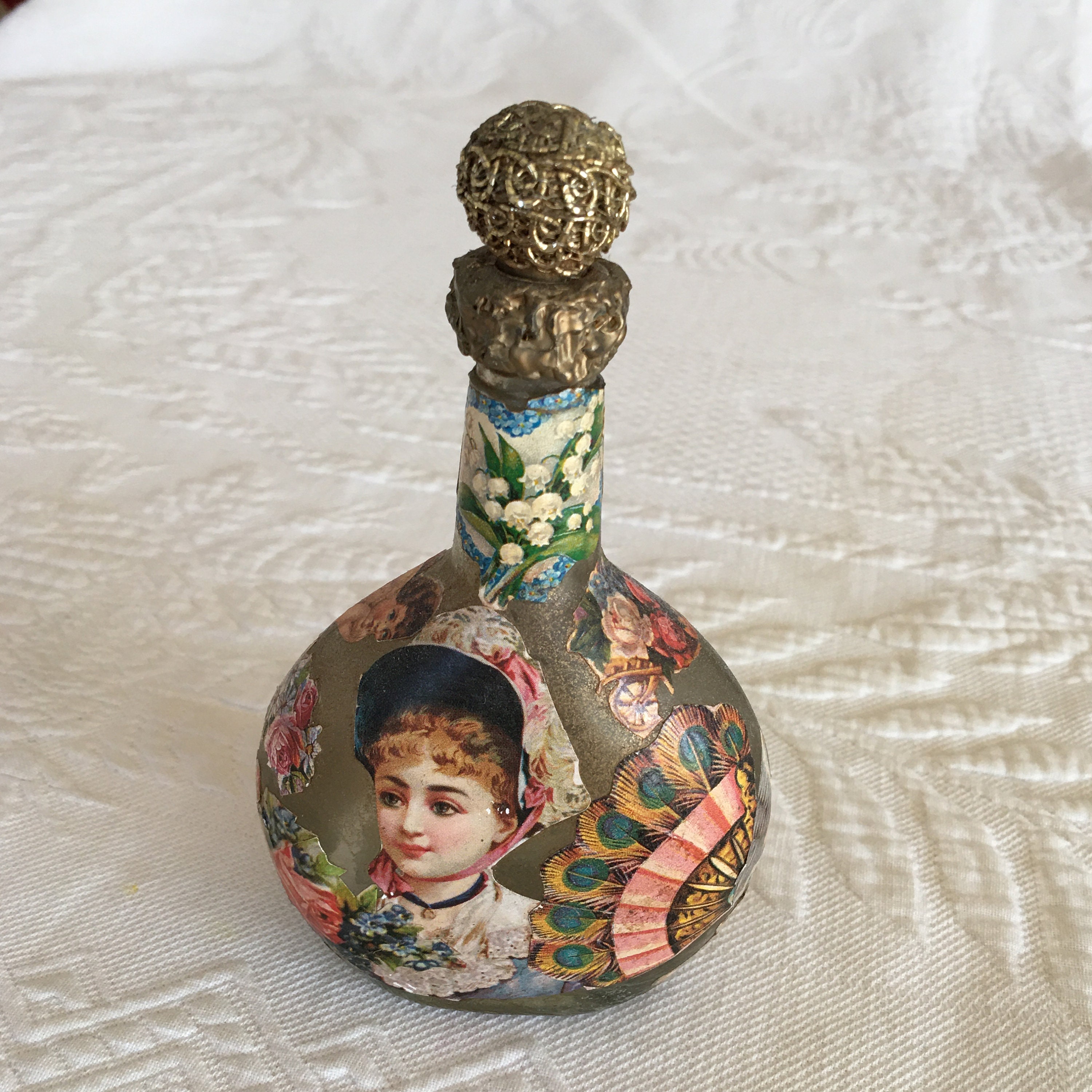 Vintage Dresser Jar. Victorian Decorated Bottle W/ Stopper. | Etsy