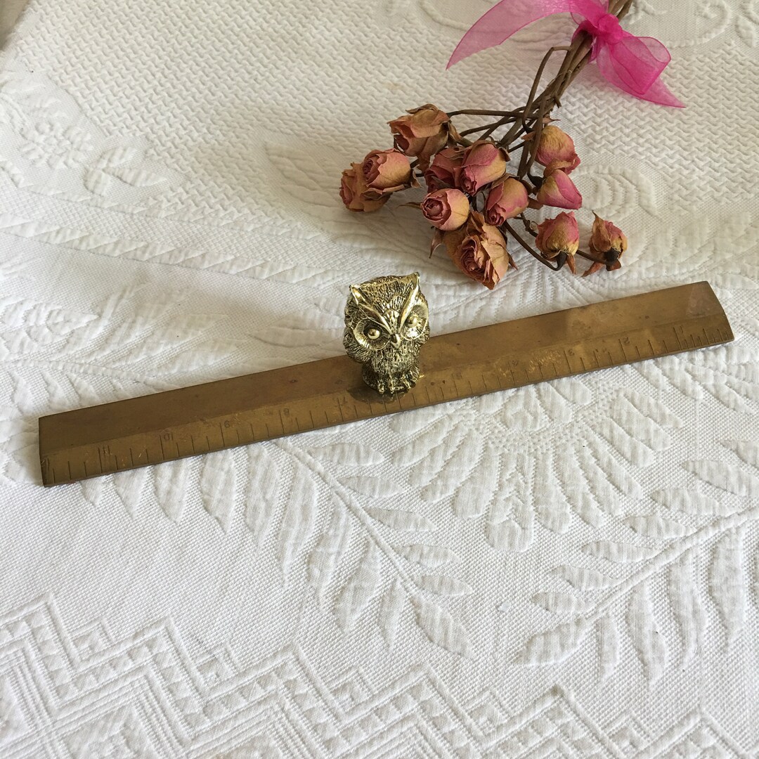 Vintage Brass Ruler With Gold Brass Owl on Top. Solid Brass 12" Ruler ...