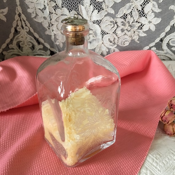 Vintage Etched Square Jar. Cork With Ring and Metal Top With | Etsy