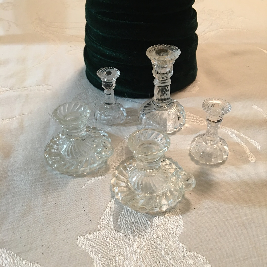 Vintage Miniature Toy Candlestick. Glass Fluted Pressed Glass ...
