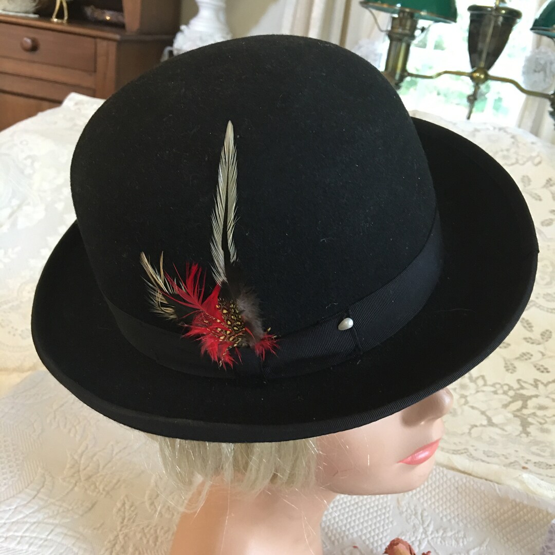 Vintage Derby Hat. Black Wool Capas Design Headwear Medium Derby Hat ...