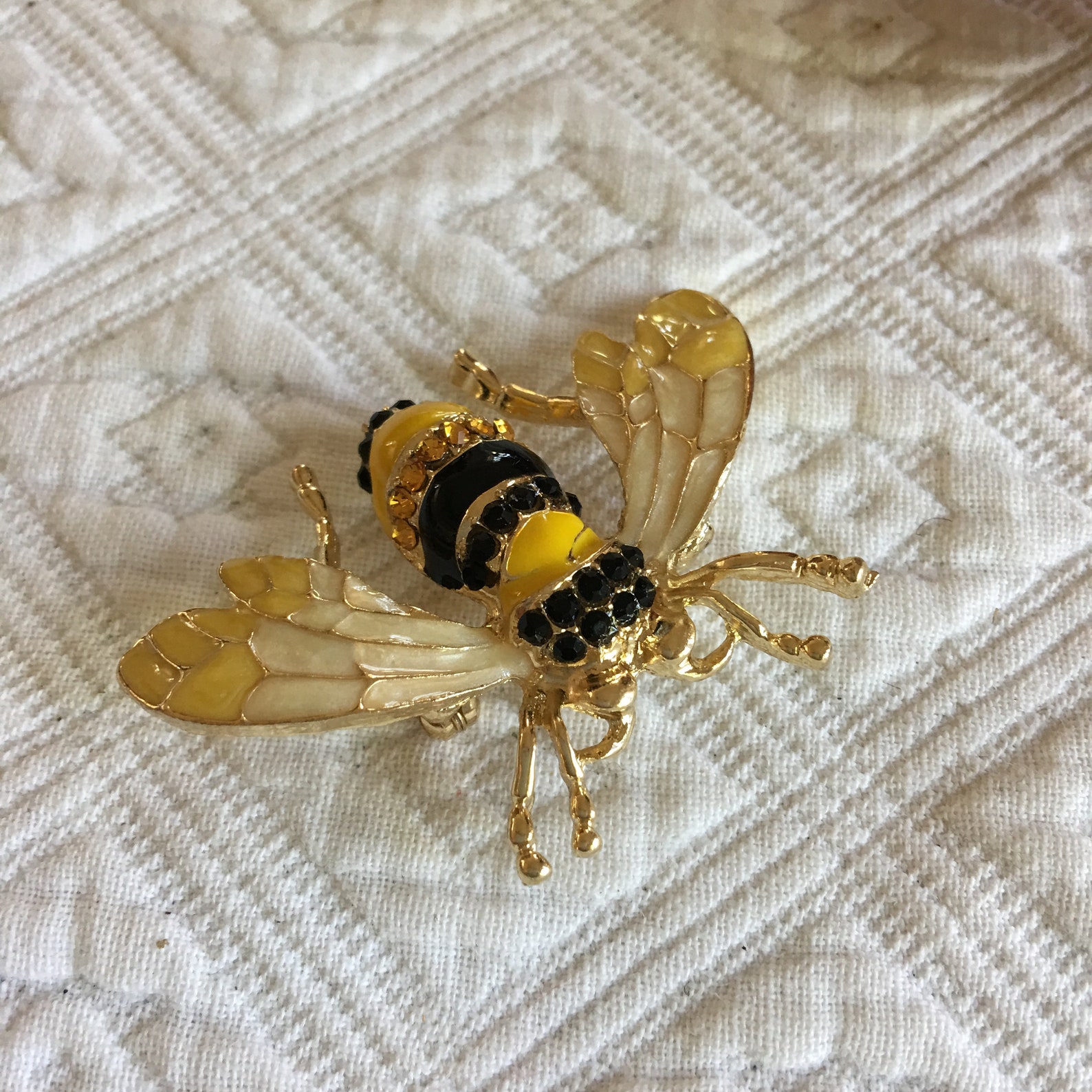 Vintage Enamel and Rhinestone Bee Pin. Rows of Black and One | Etsy