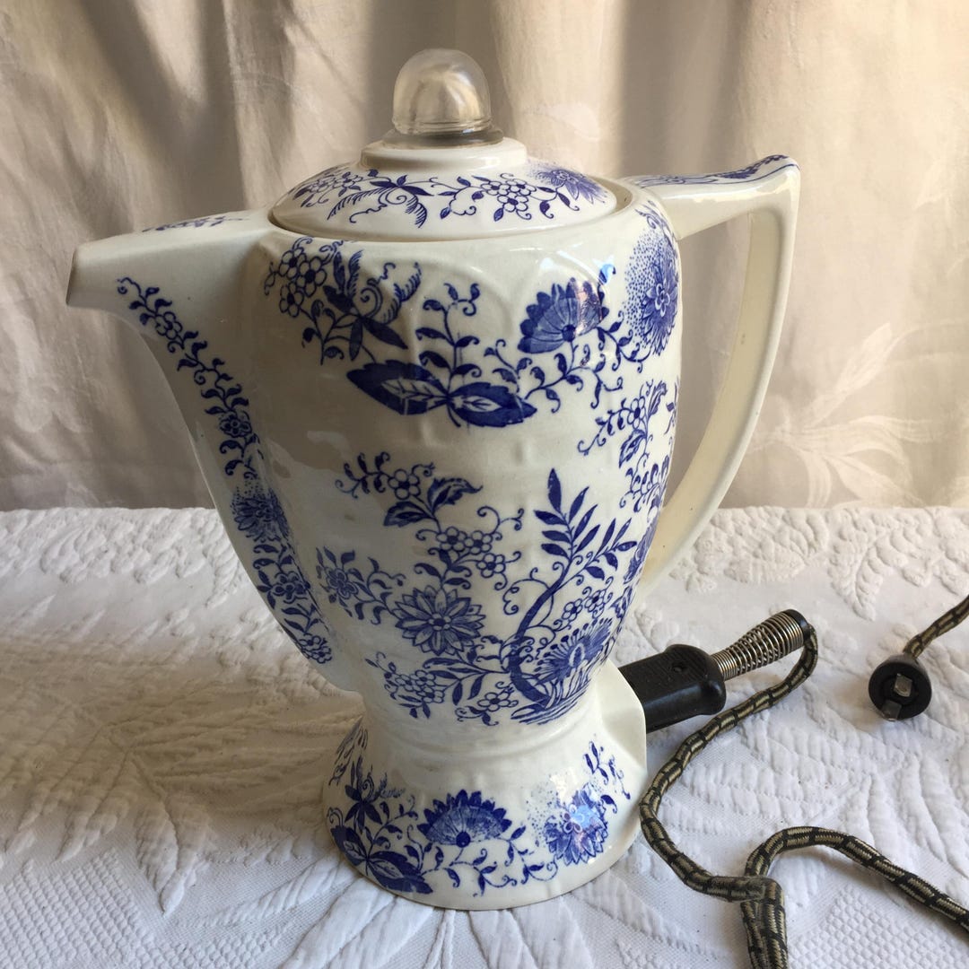 Vintage Ceramic Coffee Pot. Floral Designs in Blue on White Are All ...