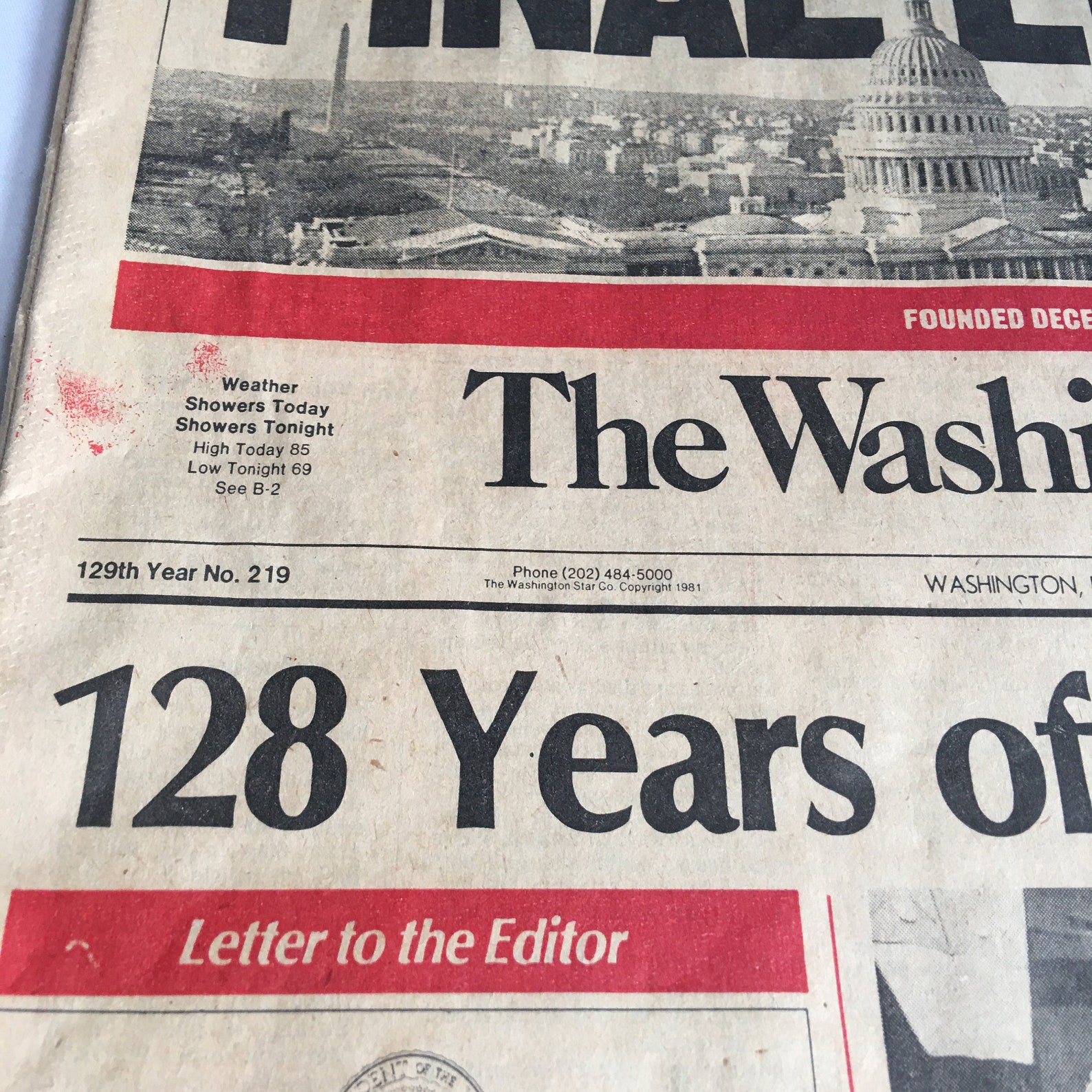 The Final Edition August 7, 1981 the Washington Star Newspaper. 128 ...