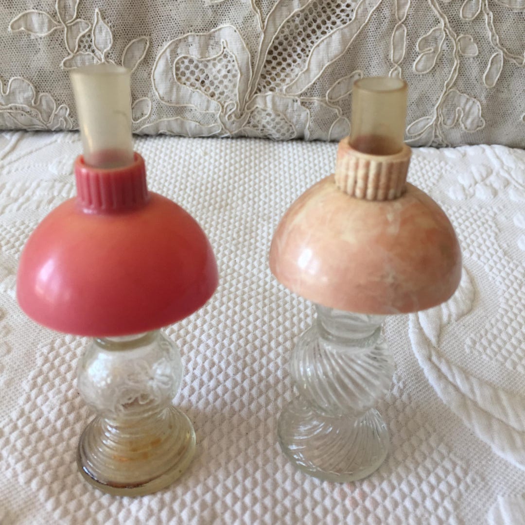Vintage Pair of Small Lantern Perfume or Cologne Bottles. Pink Marble ...