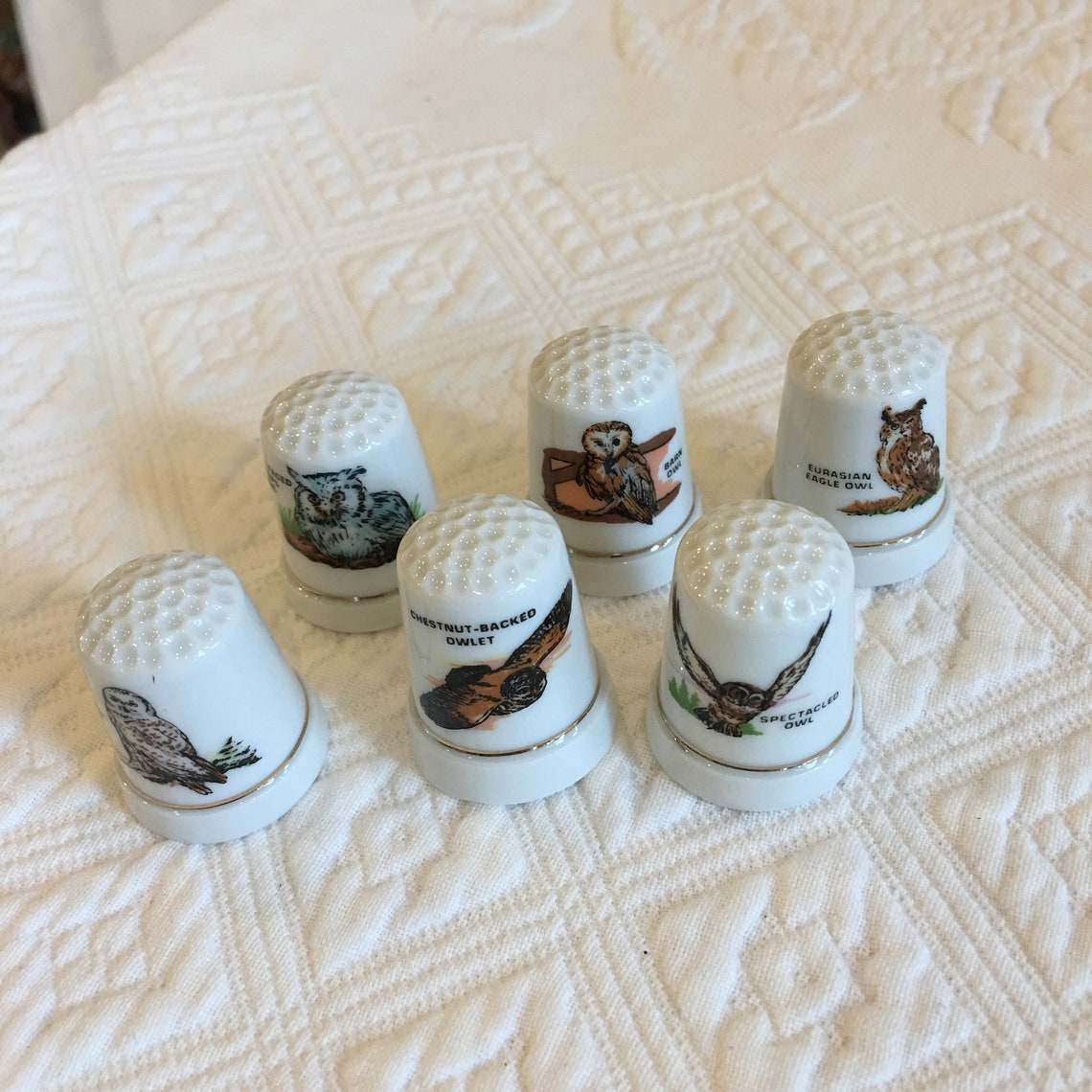 Vintage Owl Collector Thimble. Owl Motifs With Identifying Name ...
