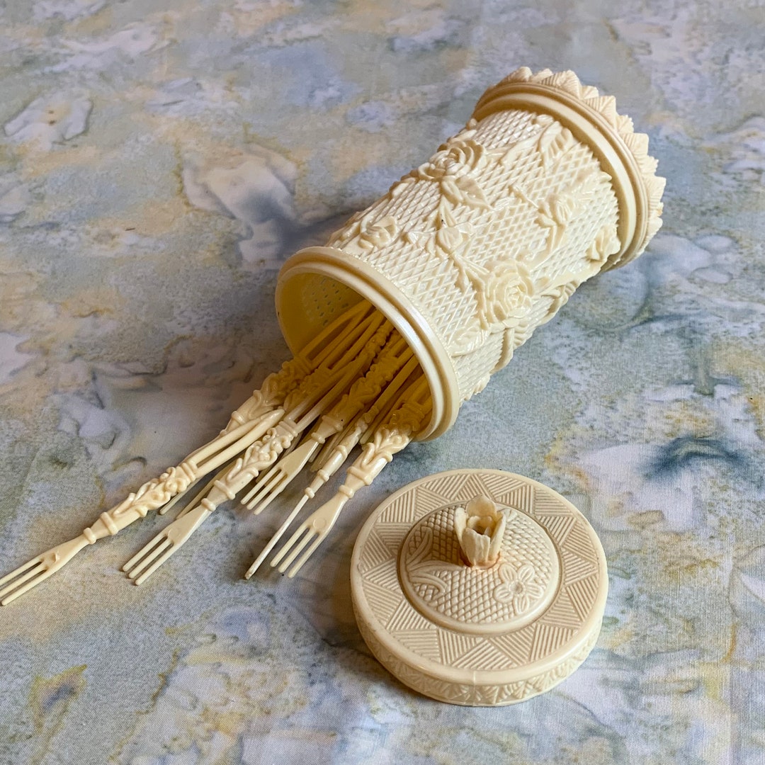 Vintage Retro Cocktail, Appetizer Forks in Openwork Carved, Etched ...