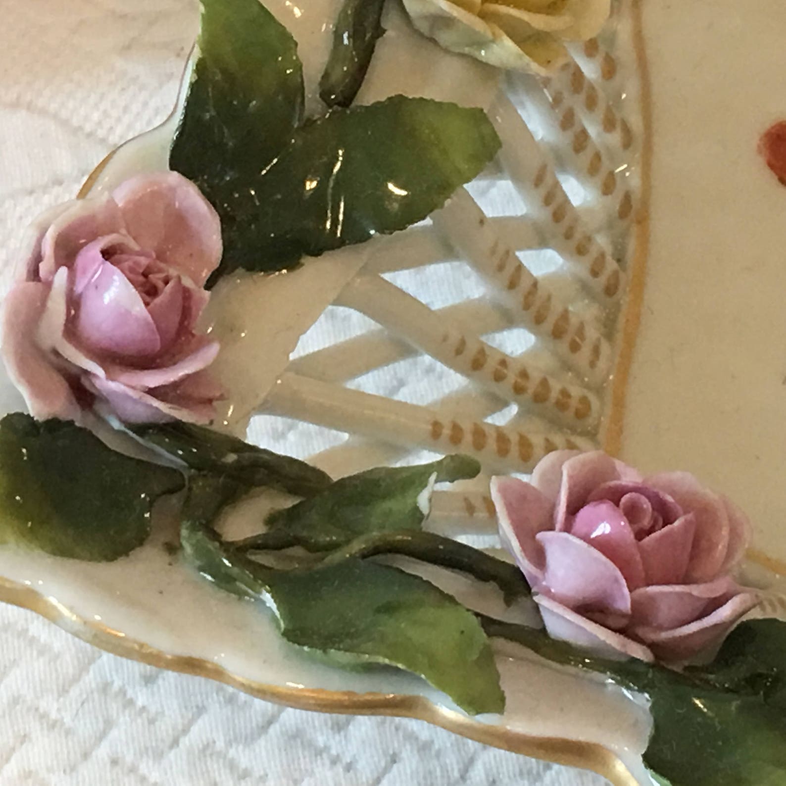 Vintage Porcelain Open Work Serving Dish. Dish With Dimensional Leaves ...