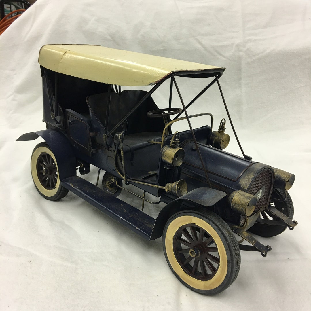 Vintage Antique Replica Buick Car in Metal. Blue With Cream Top and ...
