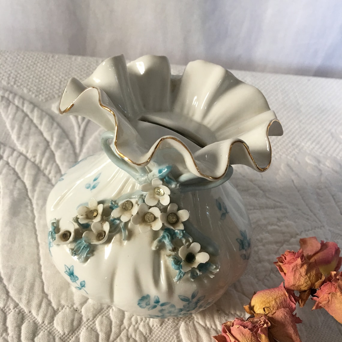 Vintage Porcelain Floral Bank. Money Bag Shaped Porcelain Bank | Etsy