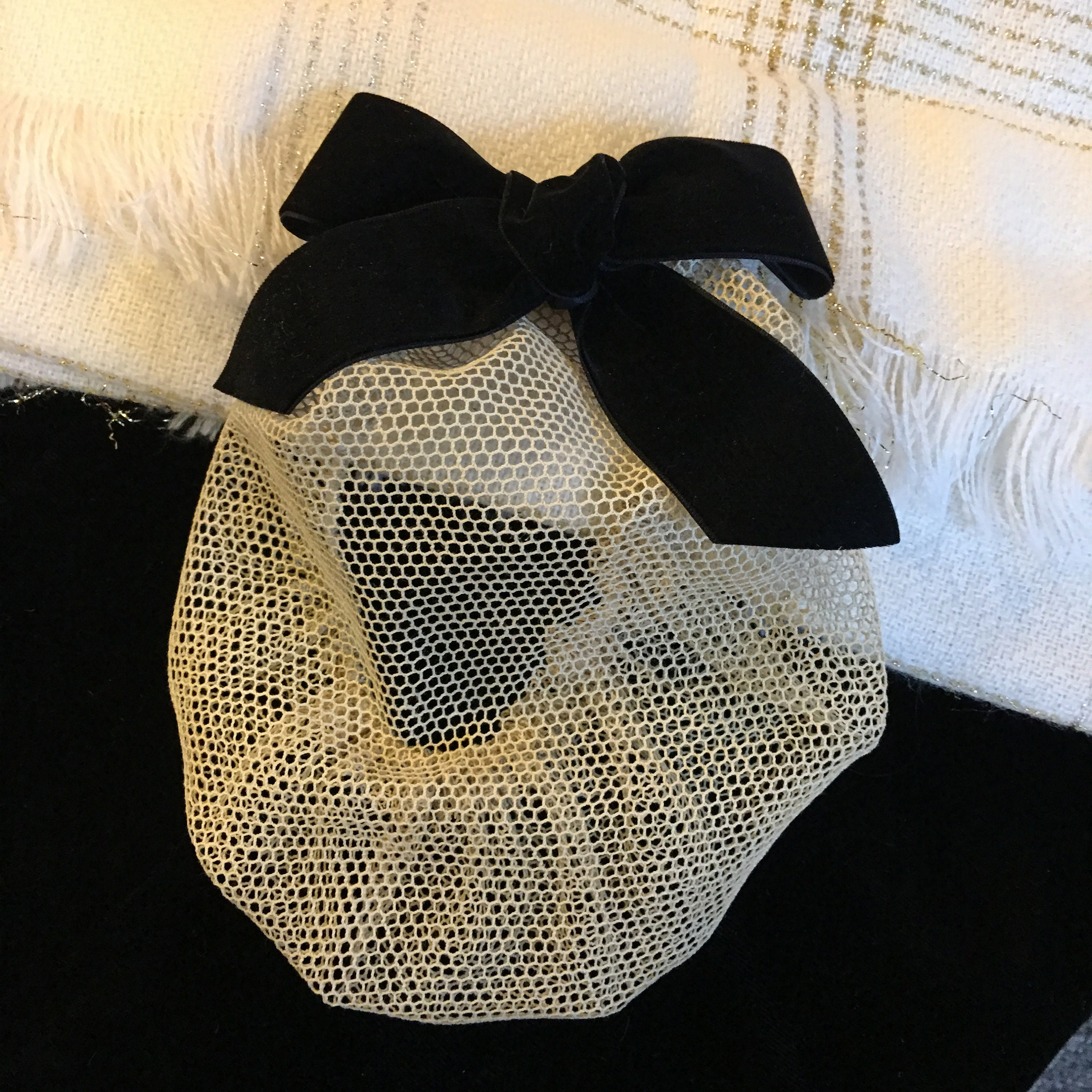 Vintage Net Fabric Beige Hair Net Snood With Velvet Bow. Cover | Etsy