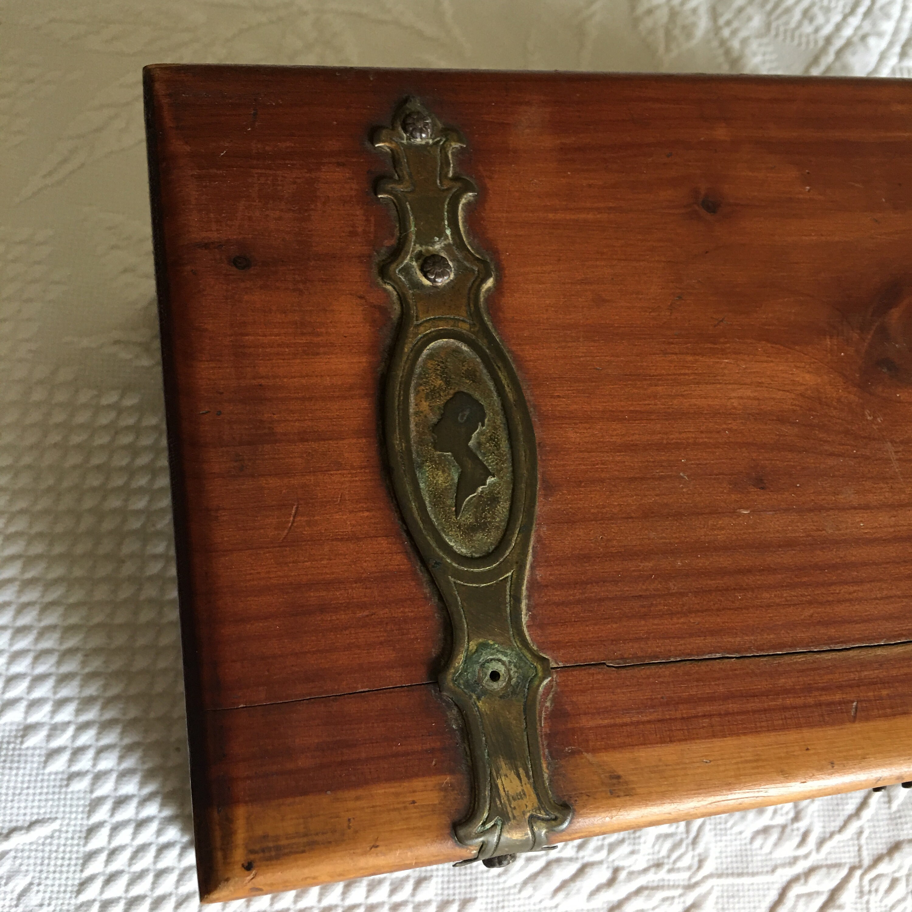 Vintage Cedar Recipe Chest Trunk With Woman Head on Decorative Metal ...