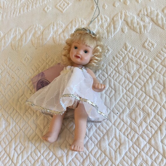 Vintage Mini Porcelain Doll With Blonde Hair Wearing a Sheer - Etsy