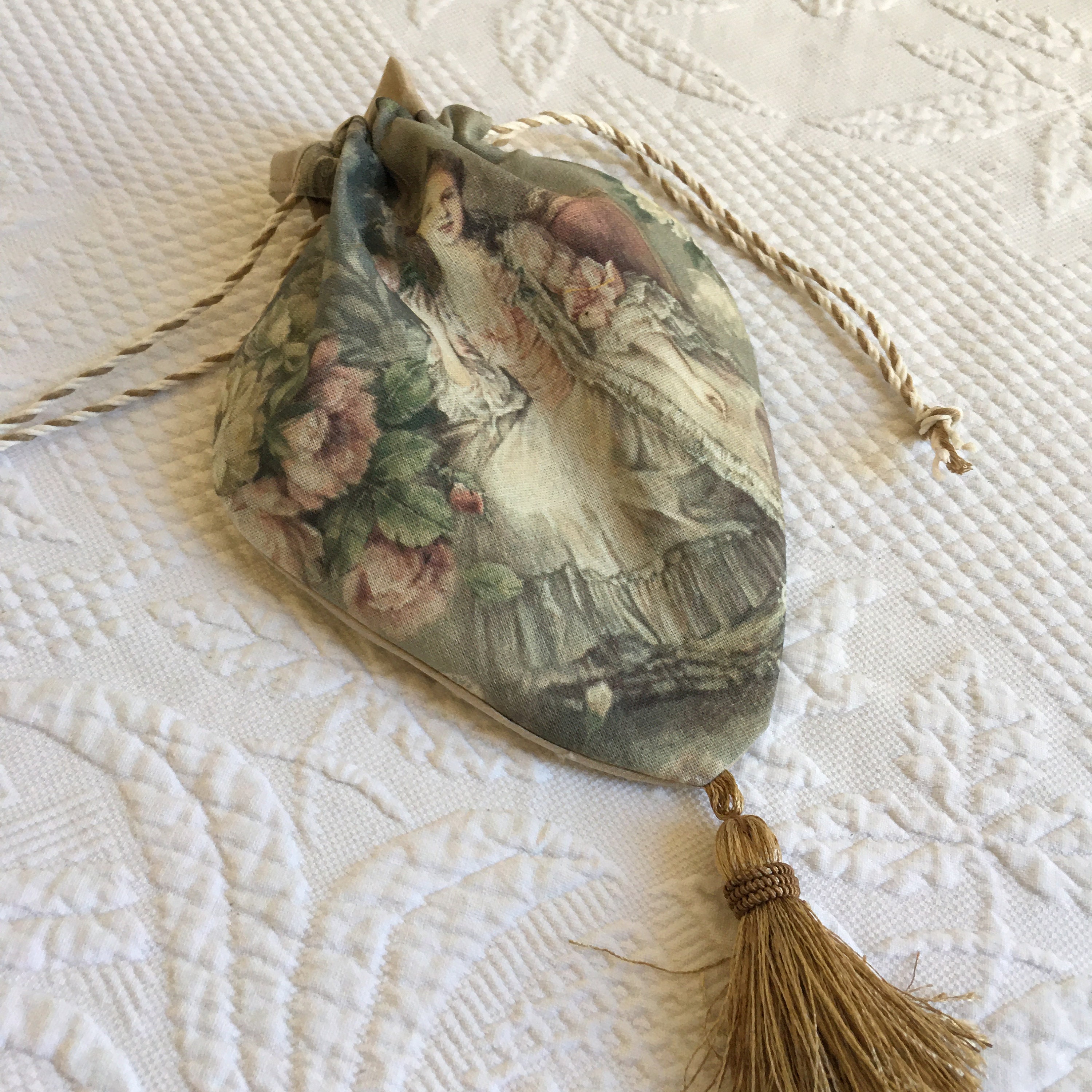 Handmade Cotton And Silk Reticule With Artist Designed Fabric Tan