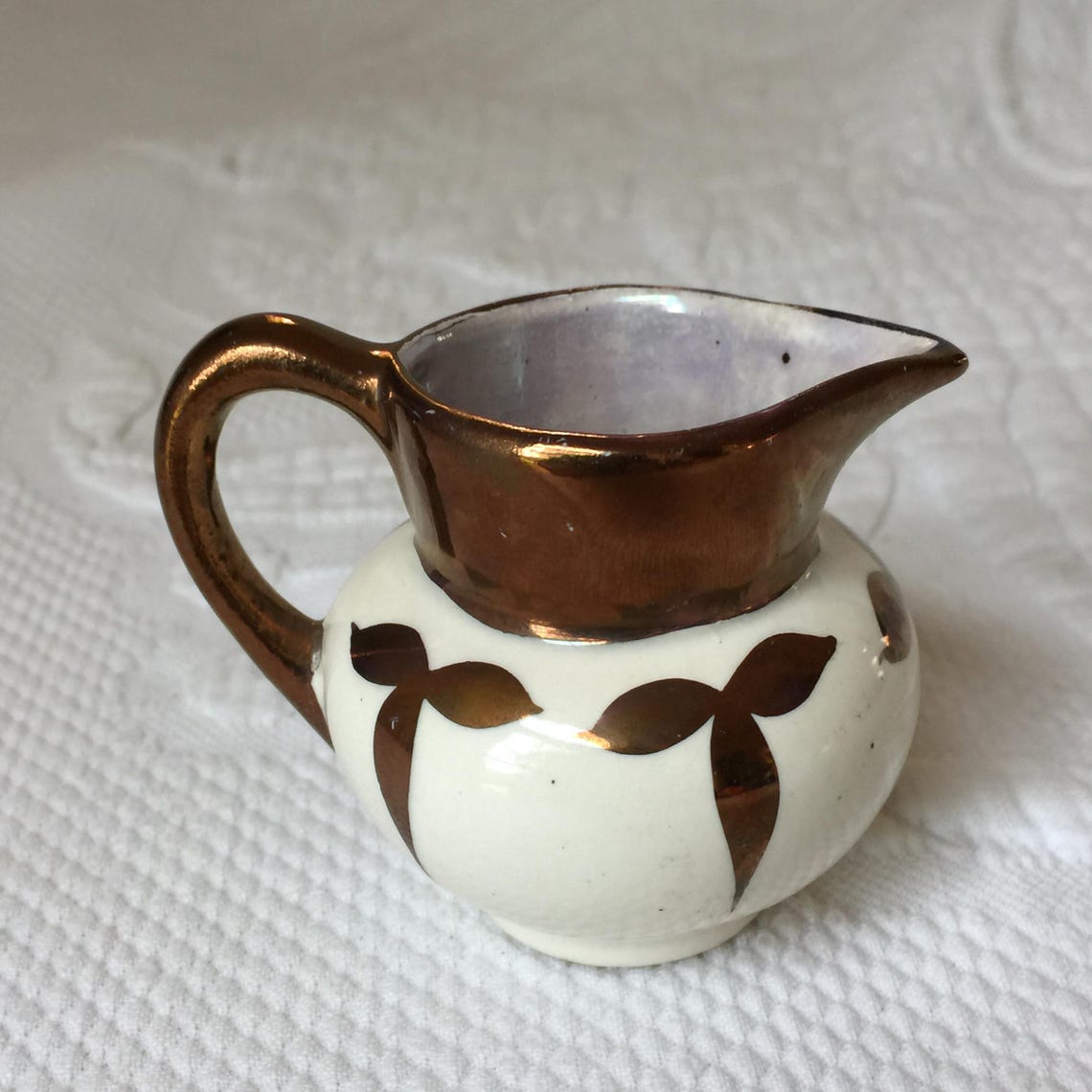 Vintage Copper Lustre Lusterware Small Porcelain Pitcher With Copper ...