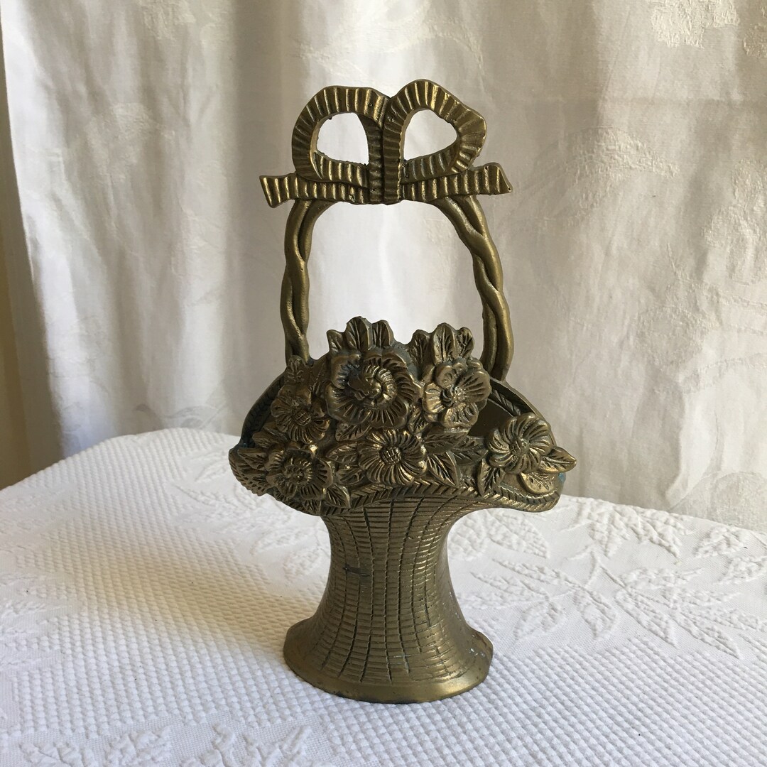 Vintage Brass Wall Pocket Vase. Half a Flower Basket With Top Handle ...