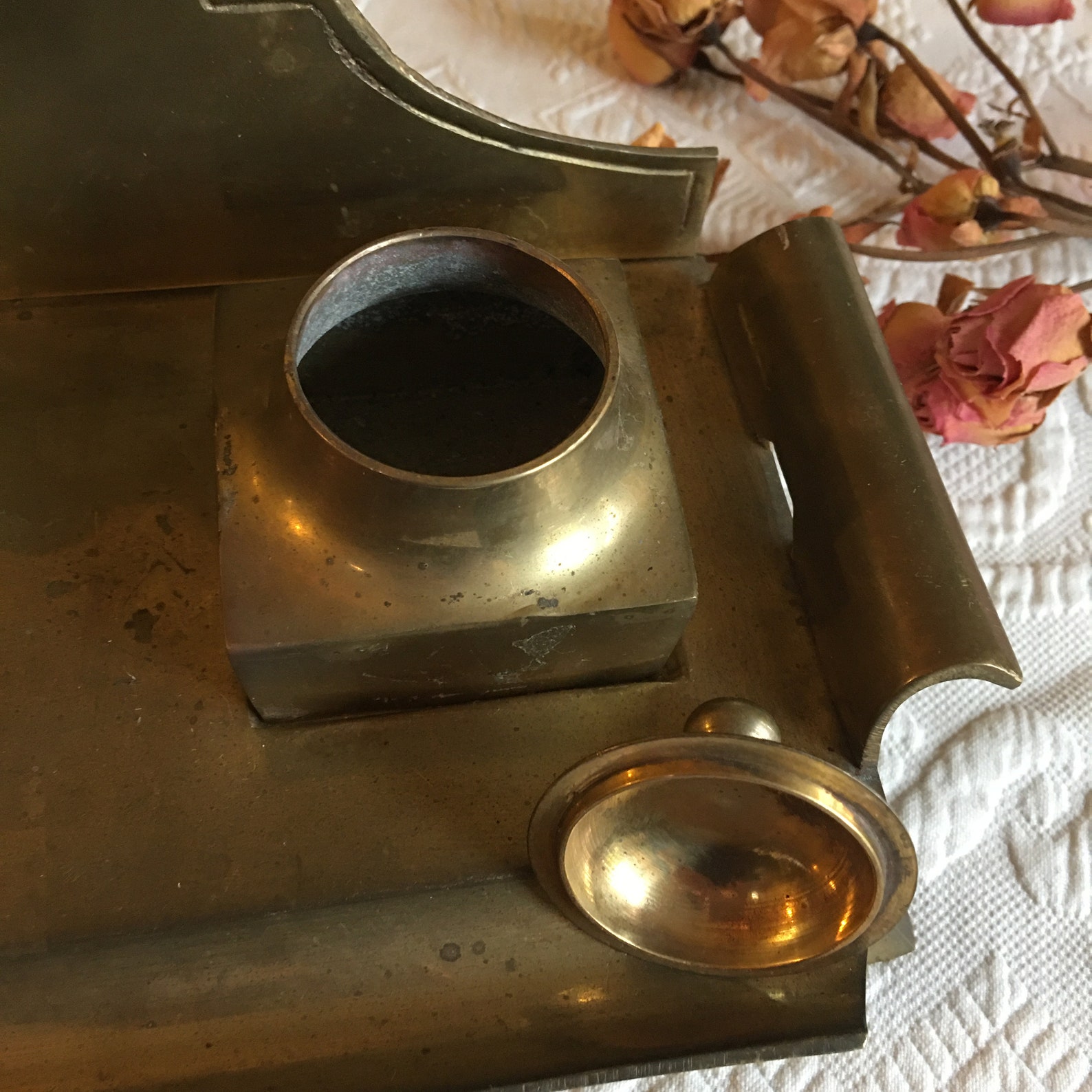 Antique Brass Ink Well. Double Square Lidded Ink Pots in | Etsy