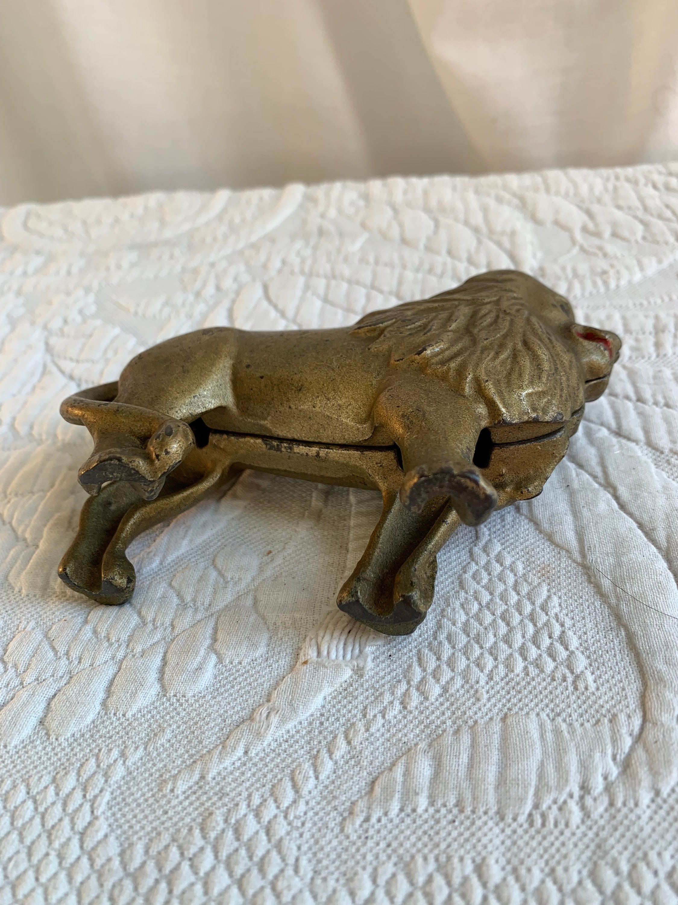 Vintage Brass Lion Bank Figurine. Gold Brass Lion With Coin Slot on ...