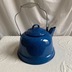 Vintage Blue and White Spatterware Tea Kittle. Great for Use on a Camp ...
