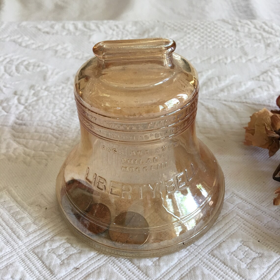 Vintage Liberty Bell Glass Bank. Champagne Colored Glass Bell - Etsy