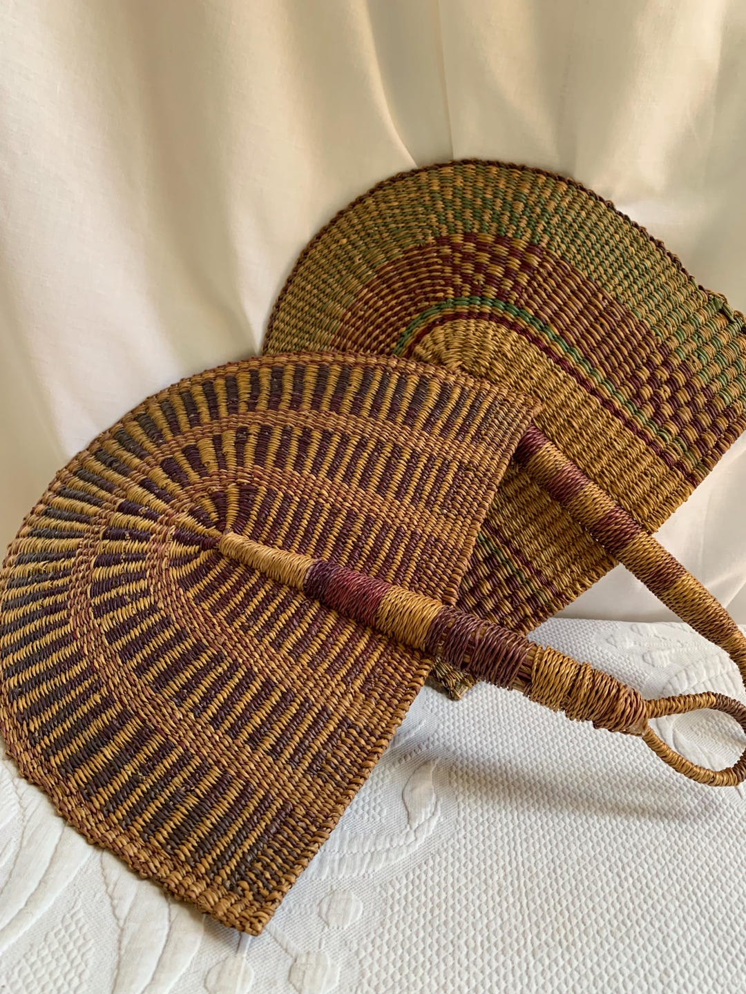 Vintage Woven Reed Fan W/ End of Handle Loop for Hanging. Choose Green ...