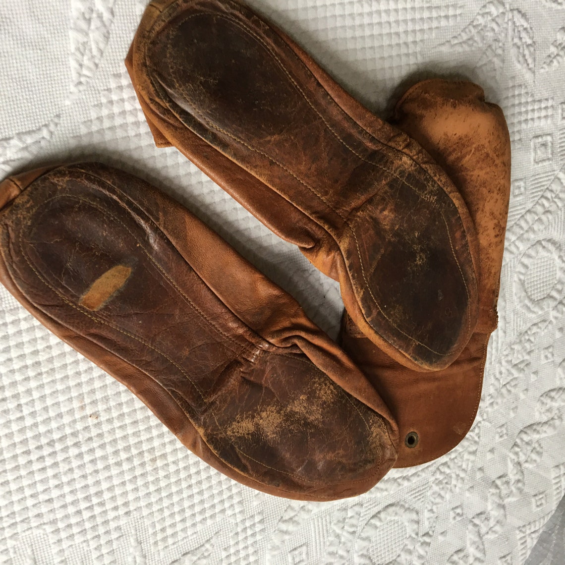Vintage Leather Slippers in Leather Pouch With Snap Closure. Polished ...