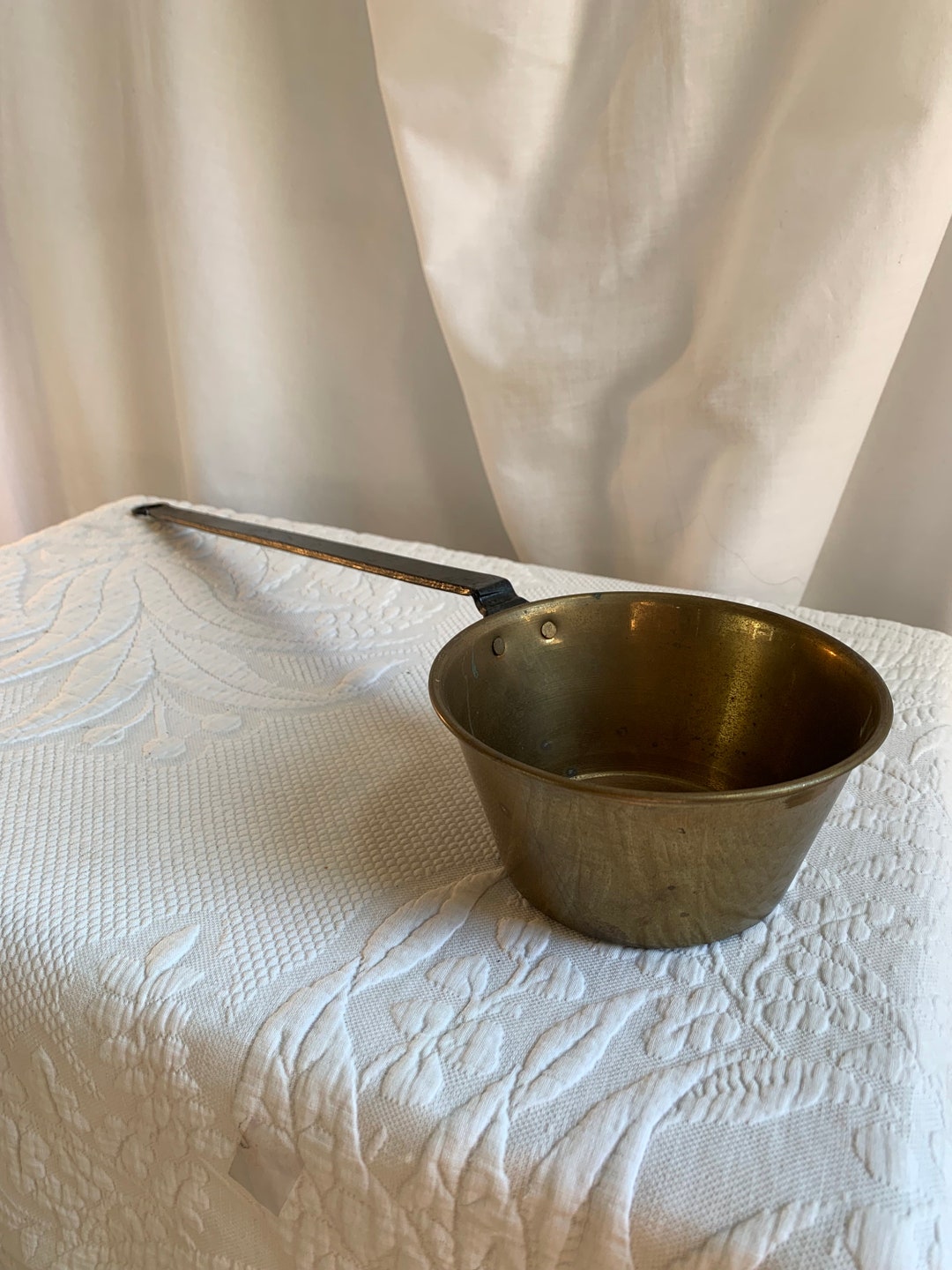 Vintage Brass and Wrought Iron Large Dipper Pot. Open Hearth Cooking ...