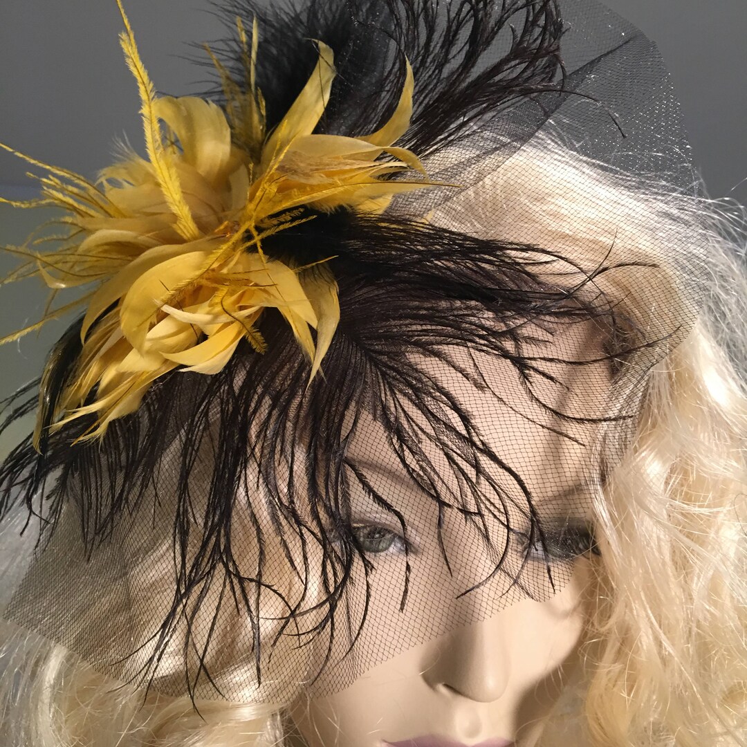 Fascinator With Yellow Feather Flower With Yellow Rhinestone Center ...