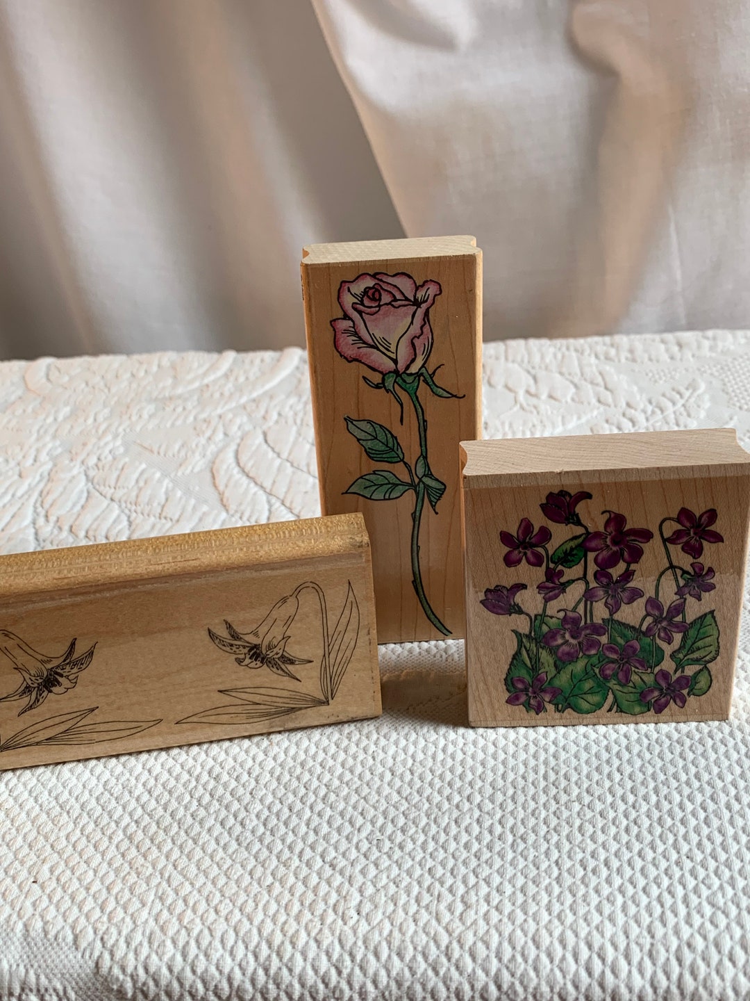 Craft Rubber Stamps. 3 Flower Rubber Stamps. Violets, Tiger Lily and ...