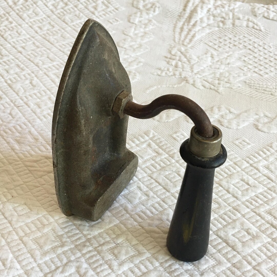 Antique Unique Iron With Open End Handle in Wood. Great for an Iron ...