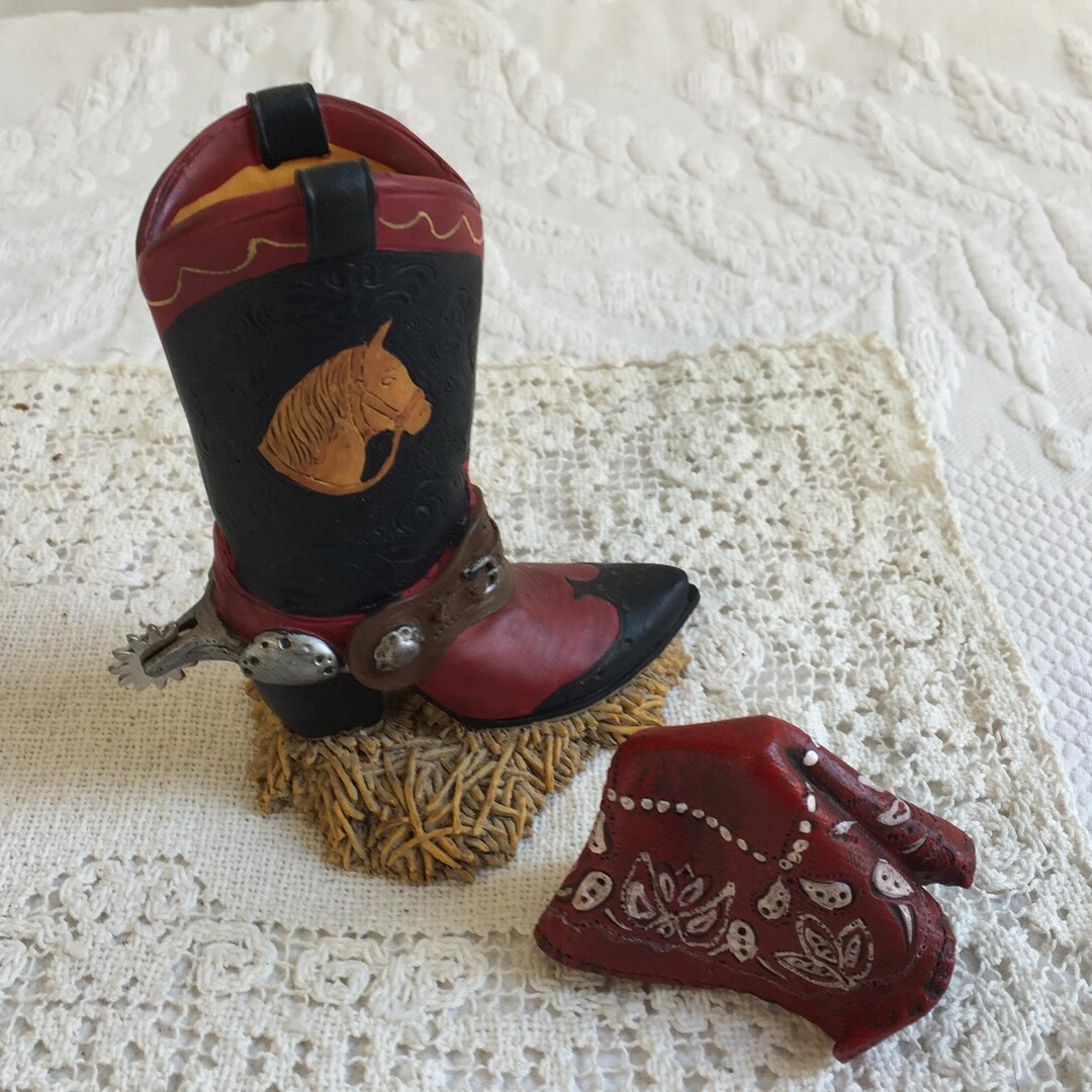 Vintage Cowgirl Boot and Red Handkerchief Figurine in Composite ...