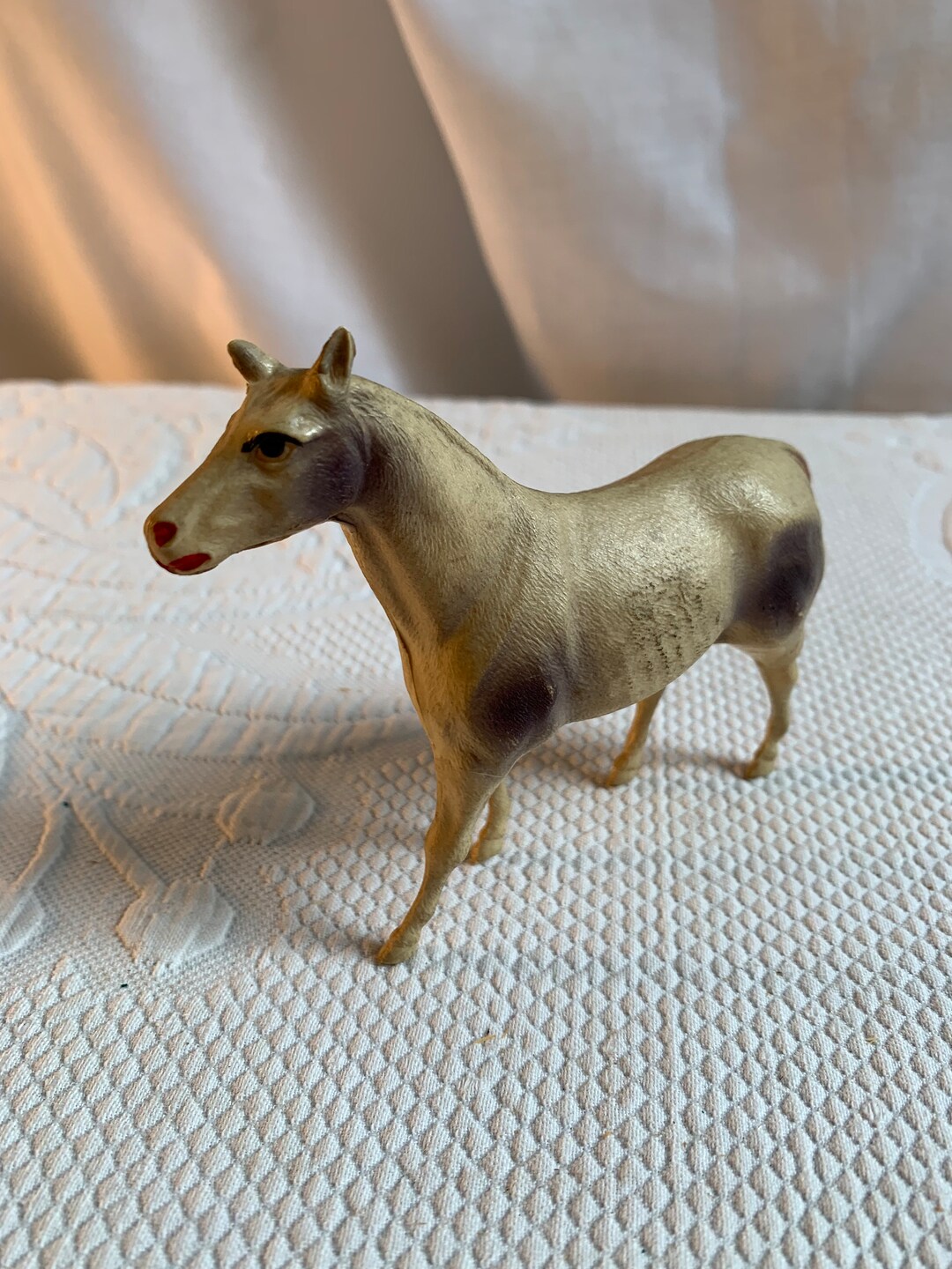 Vintage Plastic Horse Figurine. Marked With a Stamped Shield. Stands on ...