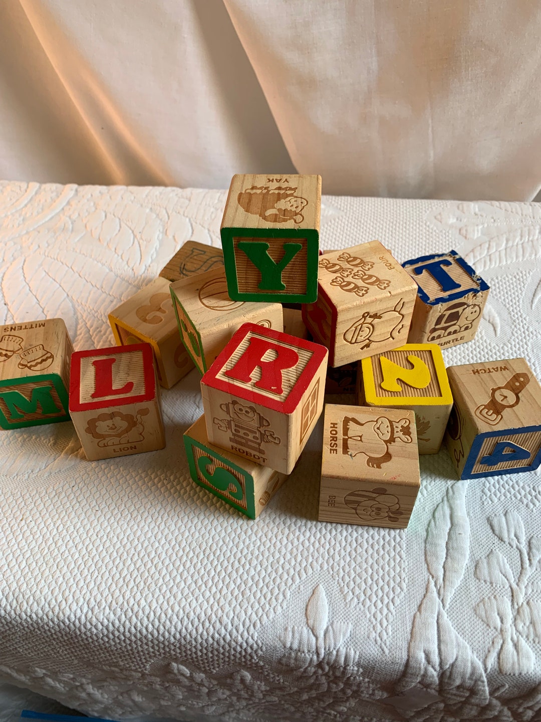 Vintage 17 Embossed Baby Blocks With Pictures Numbers and Raised ...