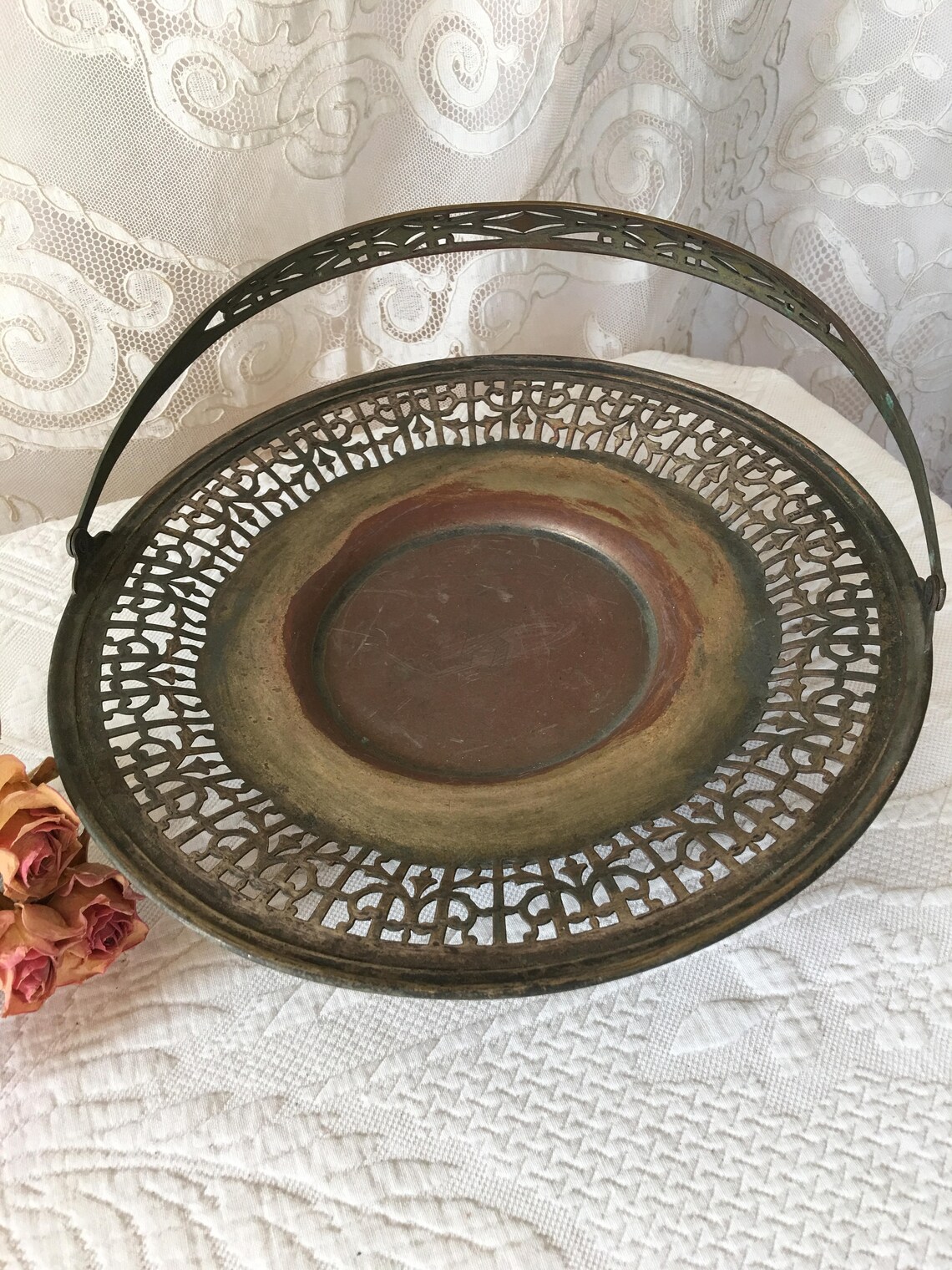 Victorian Calling Card Tray. Open Work Metal Shallow Pedestal - Etsy