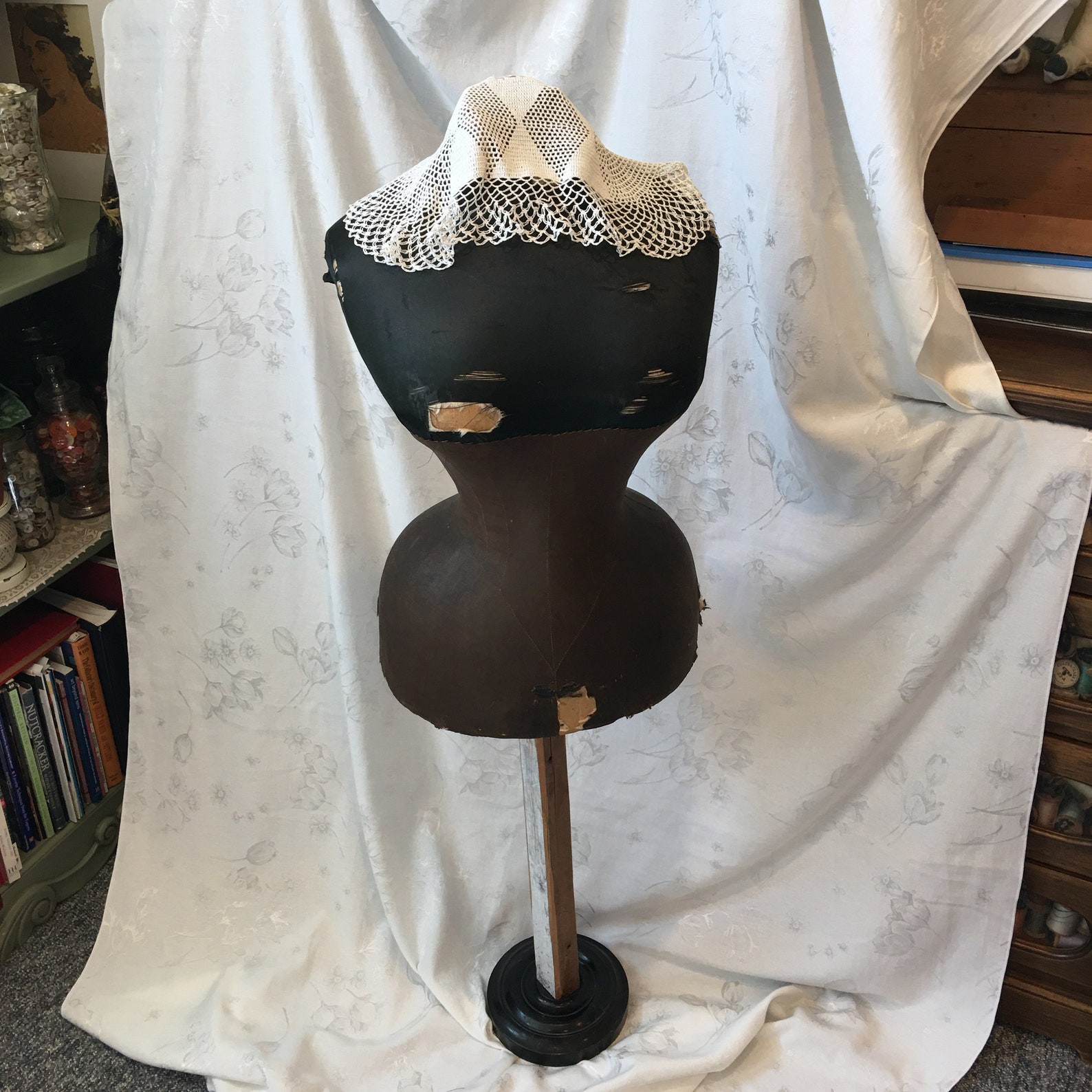 Antique Victorian Wasp Waist Mannequin. Bustle Back Paper Mache W/ Wood ...