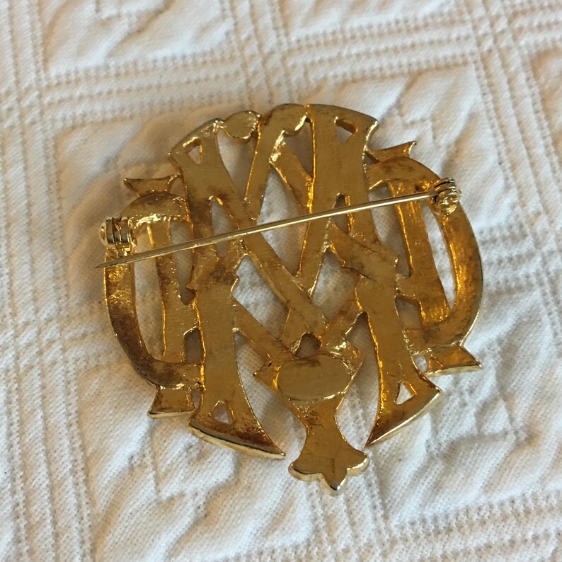 Vintage Carolee Interlocking Monogram Pin Brooch. Gold Tone Round ...