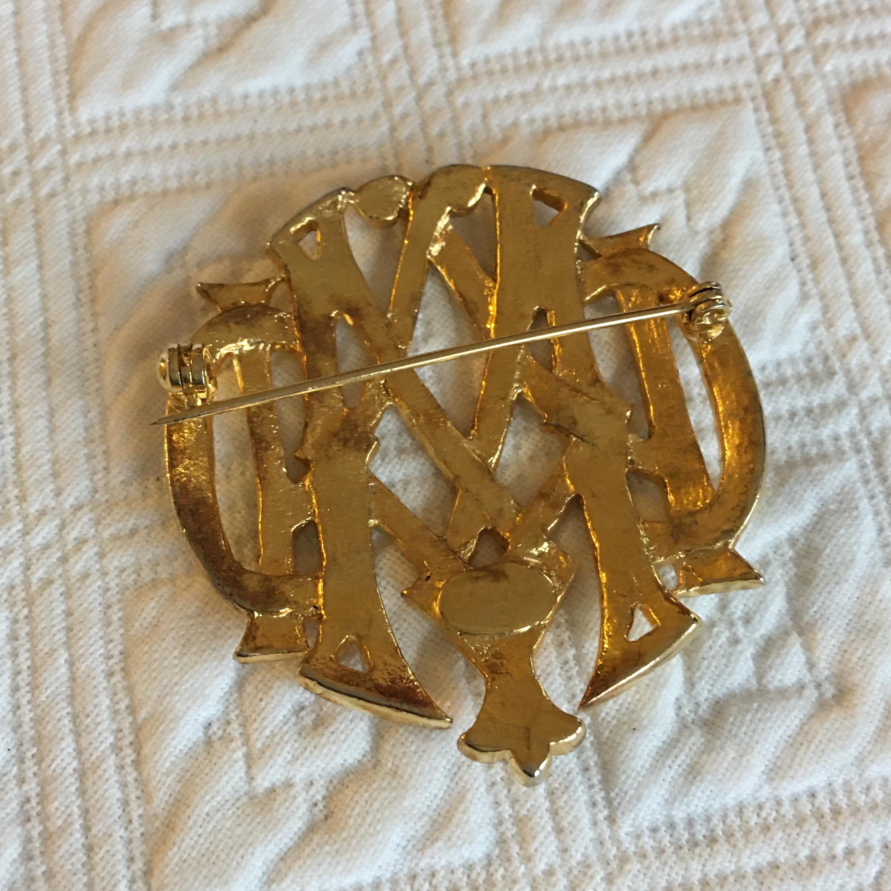Vintage Carolee Interlocking Monogram Pin Brooch. Gold Tone Round ...