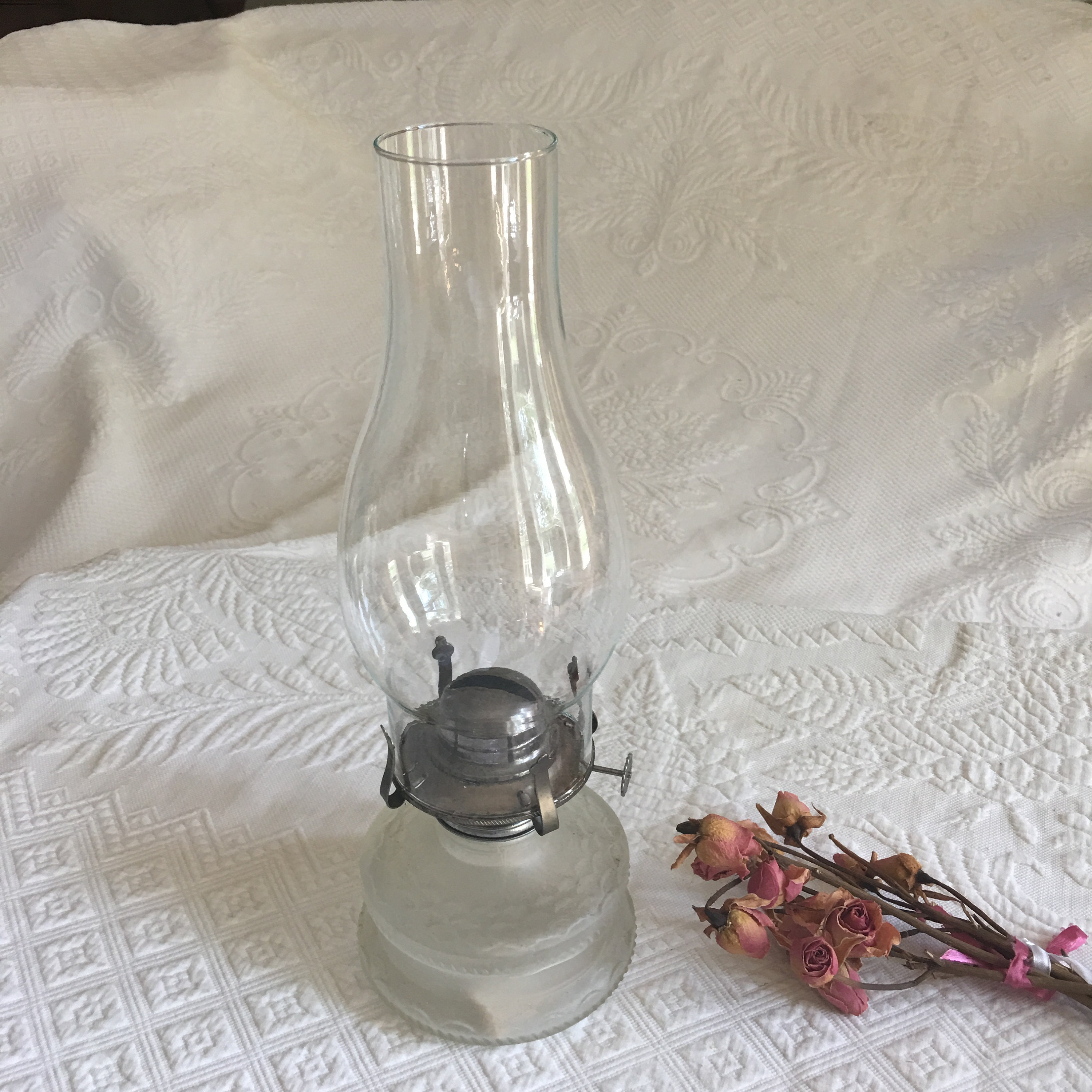Antique Glass Oil Lamp. Frosted Glass With Clear Glass | Etsy