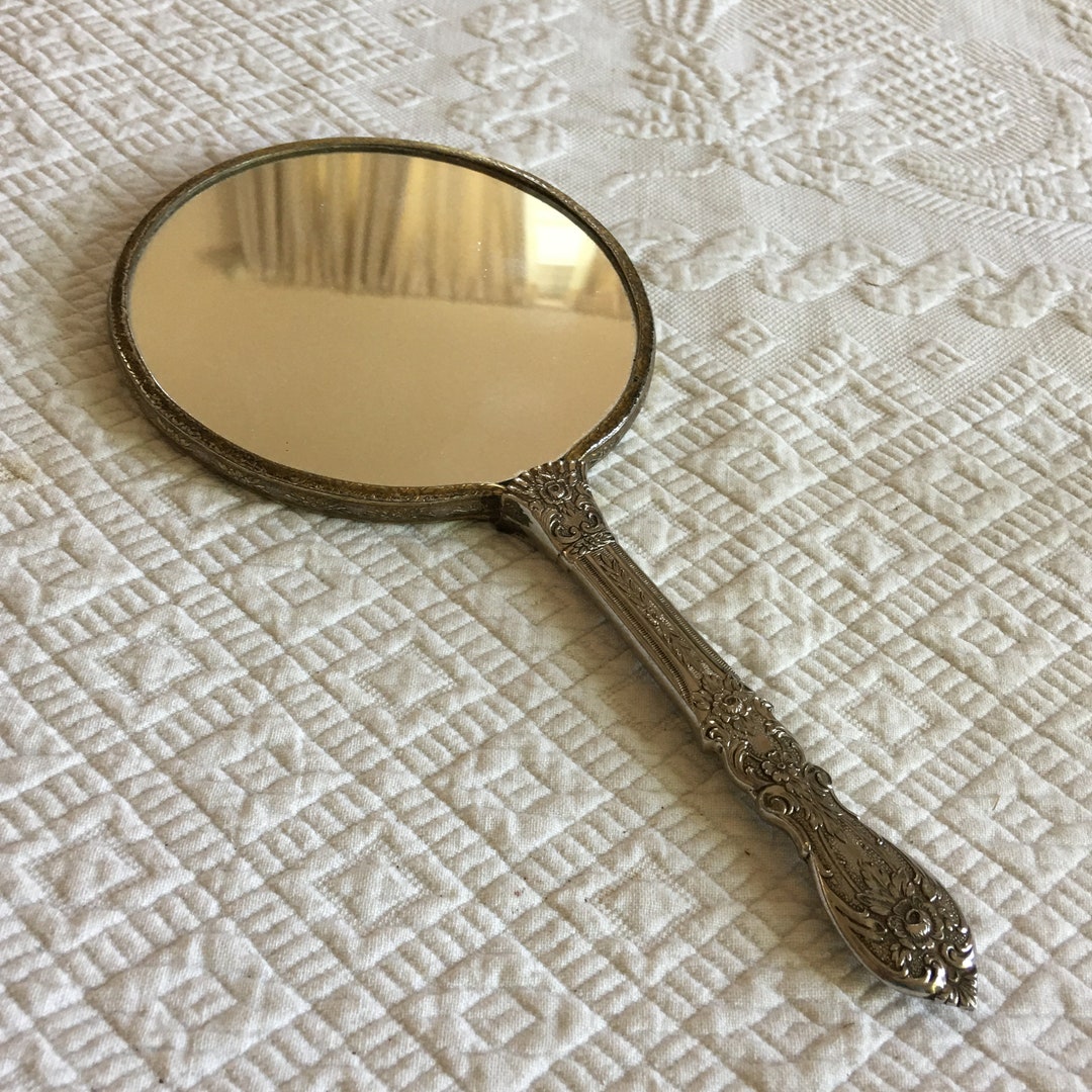 Vintage Silver Plate Hand Mirror With Fancy Handle, Regular and ...